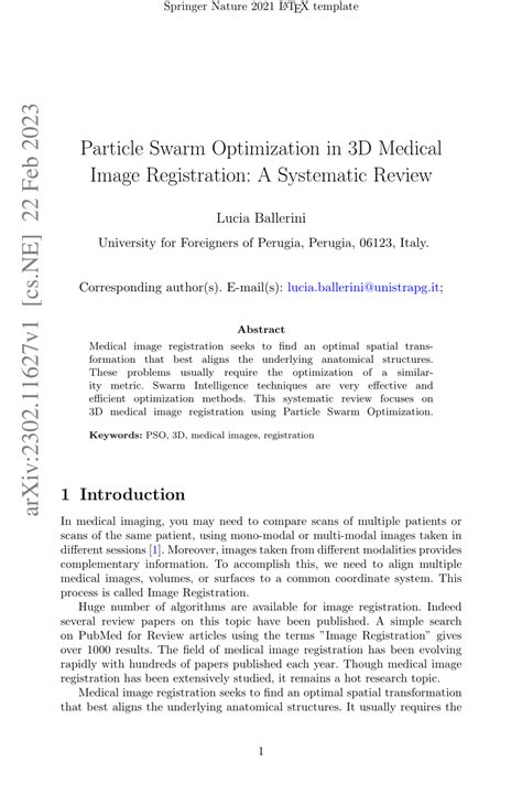 Pdf Particle Swarm Optimization In 3d Medical Image Registration A