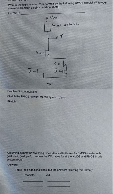 Solved Please Help With The Following Cmos Pmos Circuit