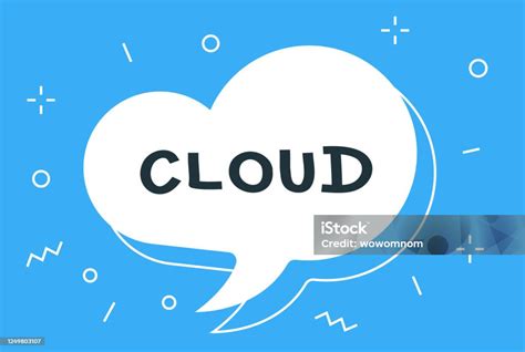 파란색 배경에 단어 구름기와 기하학적 둥근 흰색 구름 모양 거품 음성 벡터 만화 그림 Brand Name Online Messaging Platform에 대한 스톡 벡터