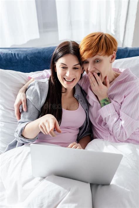 Smiling Woman Pointing With Finger On Stock Image Image Of Couple Lgbt