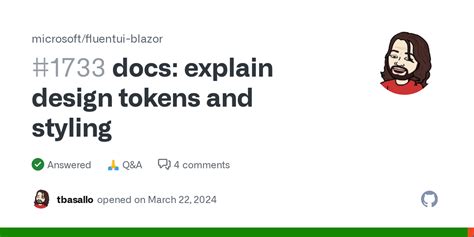 Docs Explain Design Tokens And Styling · Microsoft Fluentui Blazor · Discussion 1733 · Github
