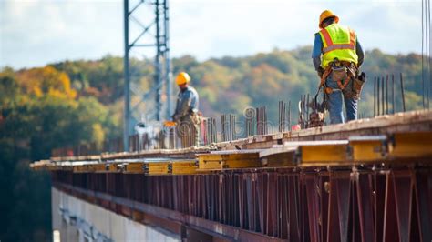 Construction Workers On A Bridge Framework Stock Illustration