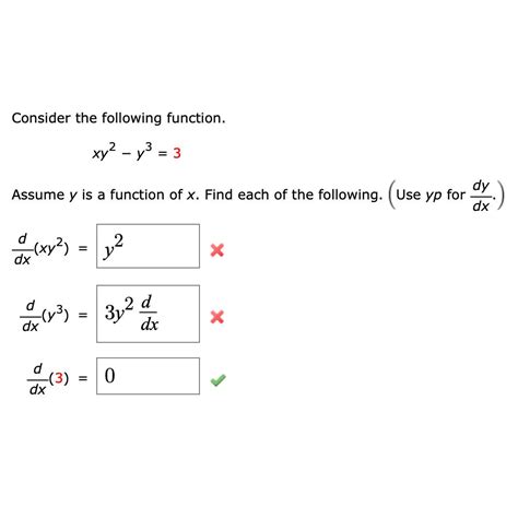 Solved Consider The Following Function Xy2 Y3 3assume Y ﻿is
