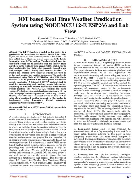 Iot Based Real Time Weather Predication System Using Nodemcu 12 E
