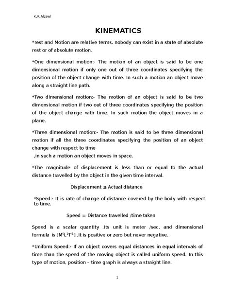 Physics Notes Kinematics KINEMATICS Rest And Motion Are Relative Terms Nobody Can