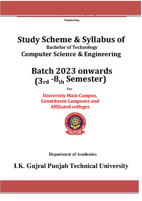 Revised Btech Cse 2023 Syllabus Ik Gujral Punjab Technical University Kapurthala B Tech