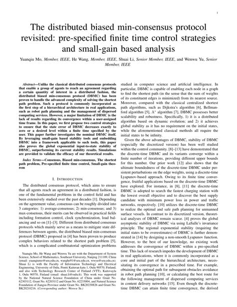 Pdf The Distributed Biased Min Consensus Protocol Revisited Pre Specified Finite Time Control
