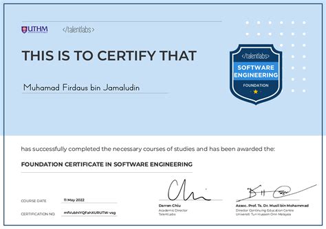 Foundation Certificate In Software Engineering Certificate Muhamad Firdaus Bin Jamaludin