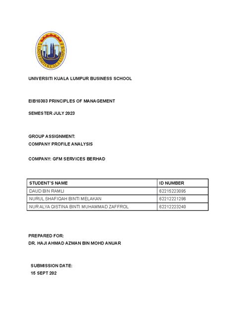 Group Assignment Principle Of Management Universiti Kuala Lumpur