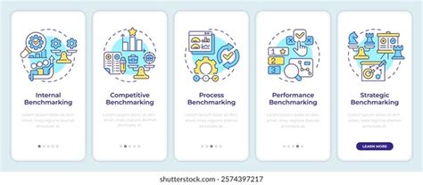 Types Benchmarking Blue Onboardingmobile App Screen Stock Vector