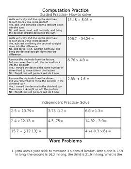 Decimal Computation Notes By Valicia Vargas TPT