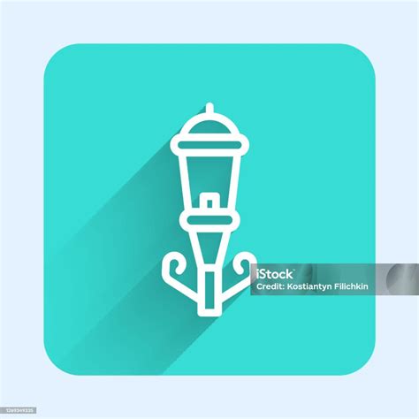 긴 그림자로 격리 된 화이트 라인 빈티지 가로등 아이콘 녹색 정사각형 버튼입니다 벡터 0명에 대한 스톡 벡터 아트 및 기타 이미지 0명 가로등 거리 Istock