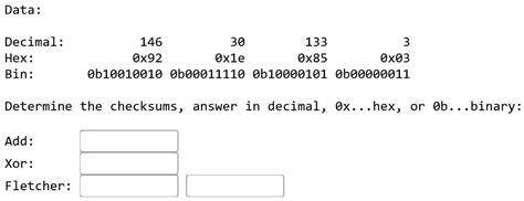 Solved Data Determine The Checksums Answer In Decimal