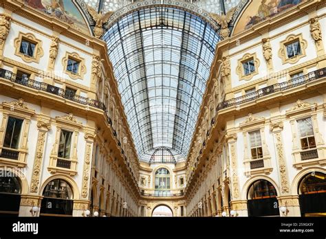 Interior View Of Historic Galleria Vittorio Emanuele Ii With Ornate