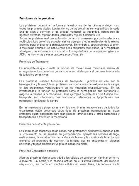 Funciones De Las Proteínas Pdf Proteínas Organismos
