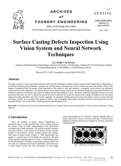 Pdf Surface Casting Defects Inspection Using Vision System