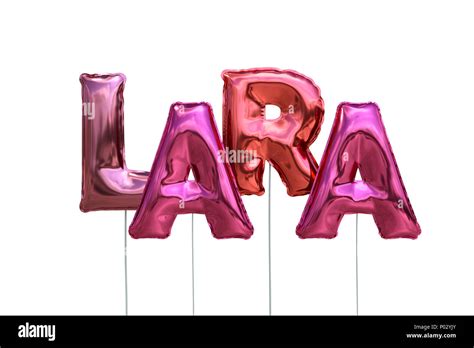 Name Lara Made Of Pink Inflatable Balloons Isolated On White Background