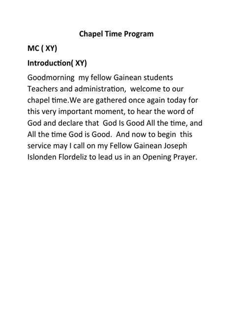 Chapel Time Program Pdf Prayer Glory Religion