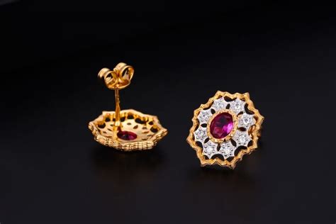 Lab Created Ruby And Diamond Simulant Earrings Solid Etsy