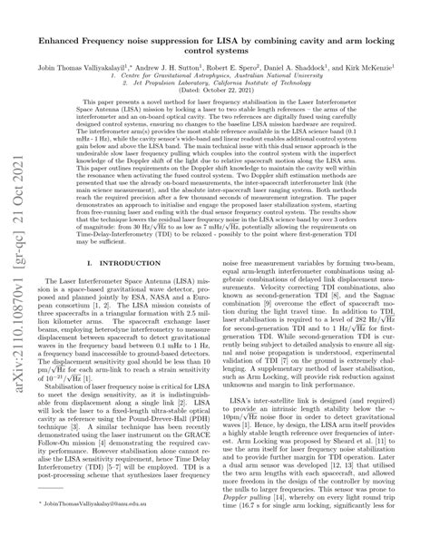 PDF Enhanced Frequency Noise Suppression For LISA By Combining Cavity And Arm Locking Control