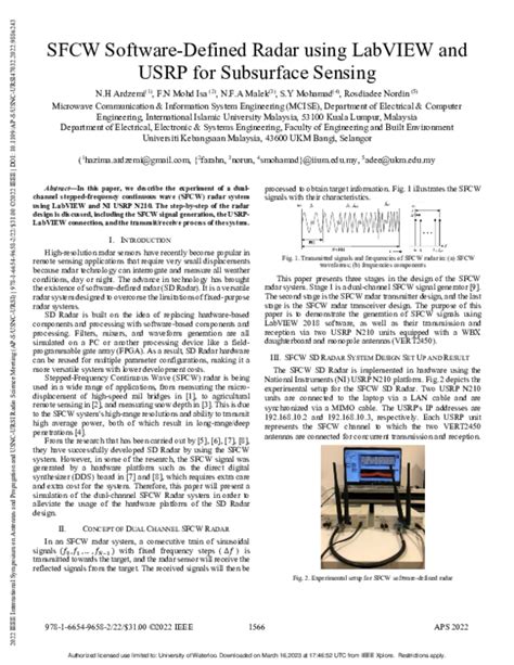 Pdf Sfcw Software Defined Radar Using Labview And Usrp For Subsurface Sensing