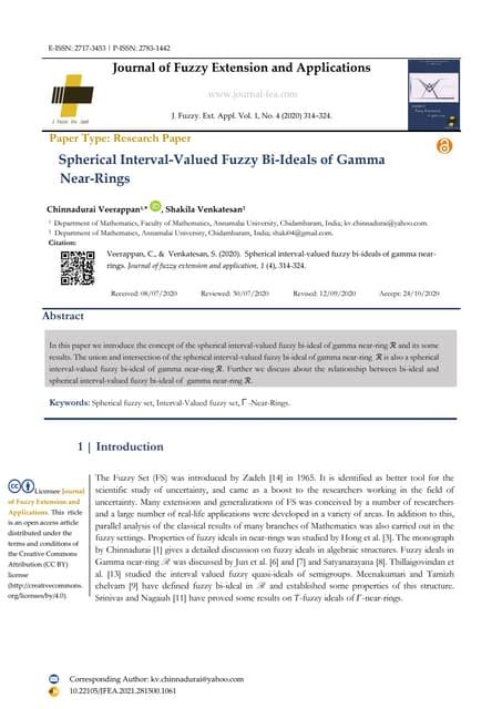 Spherical Interval Valued Fuzzy Bi Ideals Of Gamma Near Rings Pdf