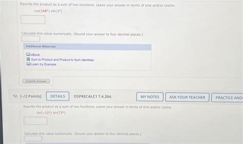 Solved Rewrite The Product As A Sum Of Two Functions Leave