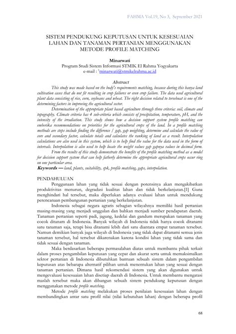 pdf sistem pendukung keputusan untuk kesesuaian lahan dan tanaman pertanian menggunakan metode
