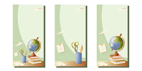 학교 요소 지구본 책 스택 가위 펜 및 교과서가 있는 전단지 템플릿 세트입니다 학교 시간 학교로 돌아 가기 교육 개념 전단지 포스터 배너 소셜 미디어 배경 벡터 일러스트