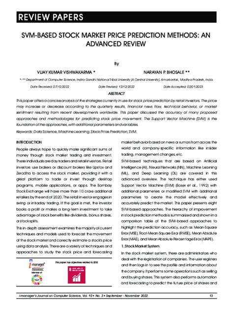Pdf Svm Based Stock Market Price Prediction Methods An Advanced Review