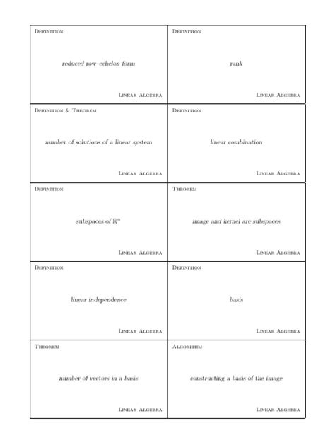 Linear Algebra Flashcards Download Printable PDF Templateroller