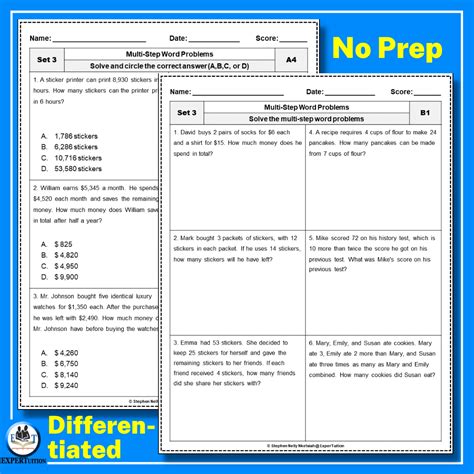 Multi Step Word Problems Worksheets Add Subtract Multiply And Divide Set 3 Made By Teachers