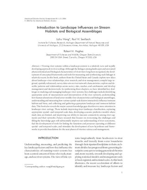 Pdf Landscape Influences On Stream Habitats And Biological Assemblages