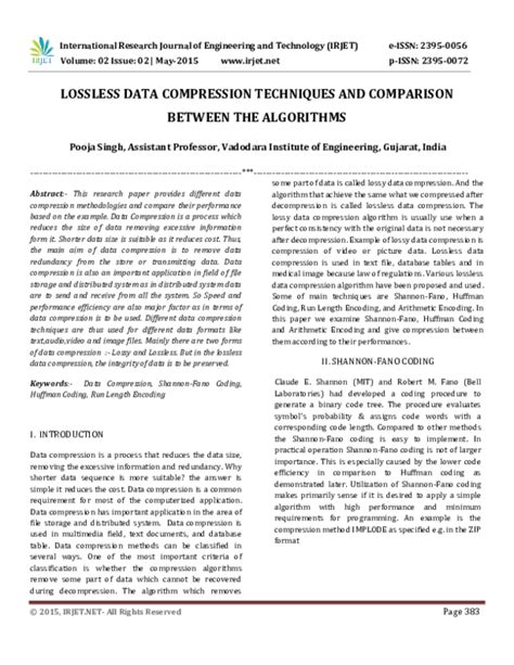 Pdf Irjet Lossless Data Compression Techniques And Comparison Between