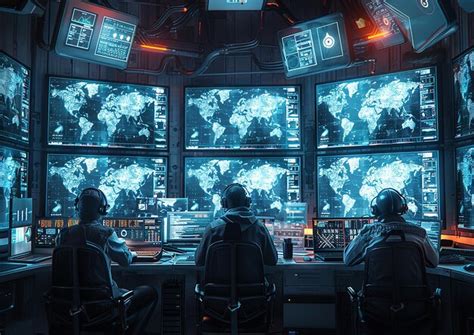 Cybersecurity Command Center Monitors Displayed Premium Ai Generated Image