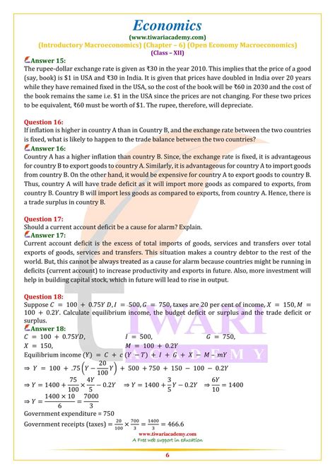 Ncert Solutions For Class 12 Economics Chapter 6 Open Economy Macro