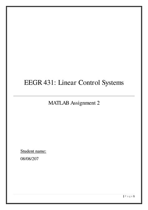 Solution Linear Control System Using Matlab Copy Studypool