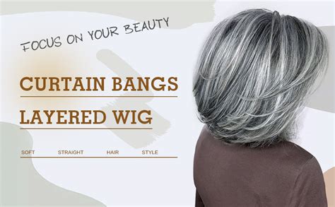 Leosa Short Layered Wigs With Curtain Bangs Brown Bob