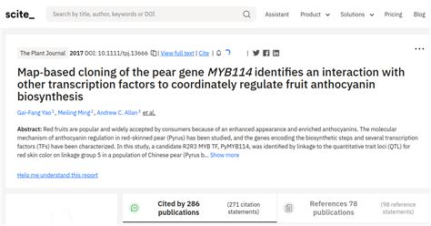 Map Based Cloning Of The Pear Gene Myb114 Identifies An Interaction With Other Transcription