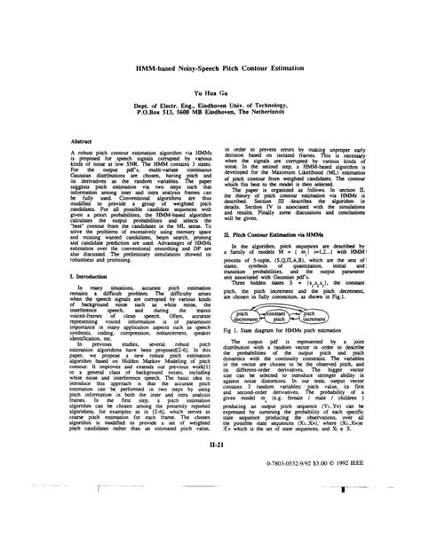 Pdf Hmm Based Noisy Speech Pitch Contour Estimation