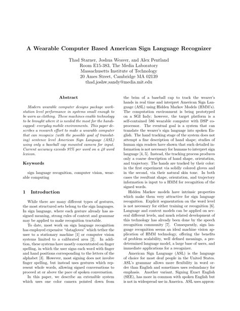 Pdf A Wearable Computer Based American Sign Language Recogniser