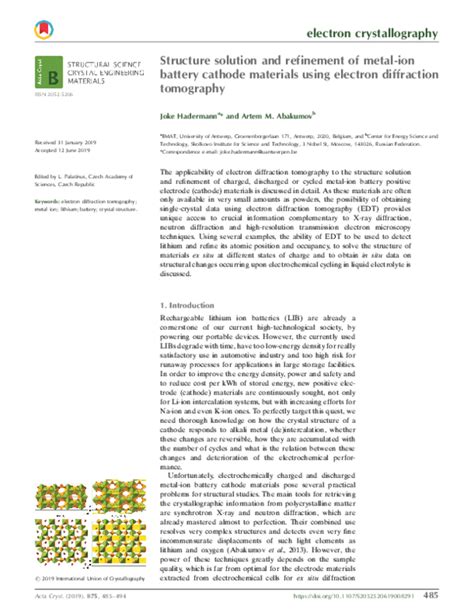 Pdf Structure Solution And Refinement Of Metal Ion Battery Cathode Materials Using Electron