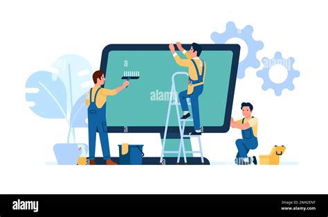 Repair Service Employees Diagnose Computer Workers Fix Device Problems