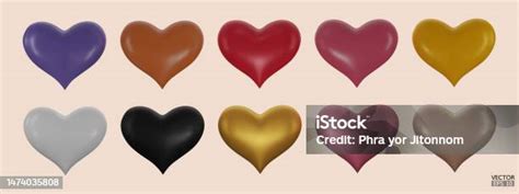 베이지색 배경에 격리된 다채로운 하트 3d 벡터 컬렉션 사랑과 발렌타인 데이의 상징 디자인 카드에 대 한 금속 하트 모양 아이콘 3d입니다 3d 벡터 그림입니다 3차원