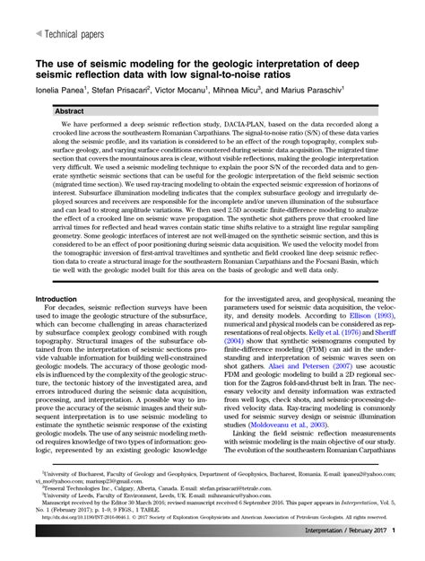 PDF The Use Of Seismic Modeling For The Geologic Interpretation Of Deep Seismic Reflection
