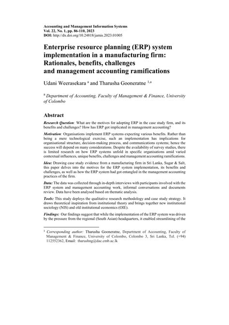 Pdf Enterprise Resource Planning Erp System Implementation In A Manufacturing Firm