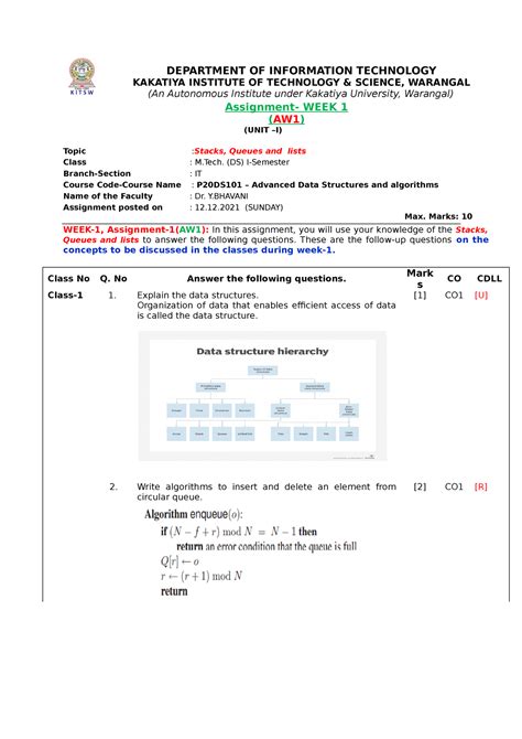 week1 assignment sol adsa yb department of information technology kakatiya institute of
