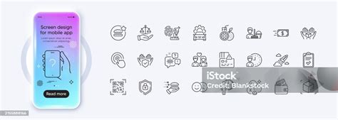 홀드 박스 체크리스트 및 웹 앱용 Qr 코드 라인 아이콘 픽토그램 아이콘입니다 전화 모형 그라데이션 화면입니다 벡터 3차원