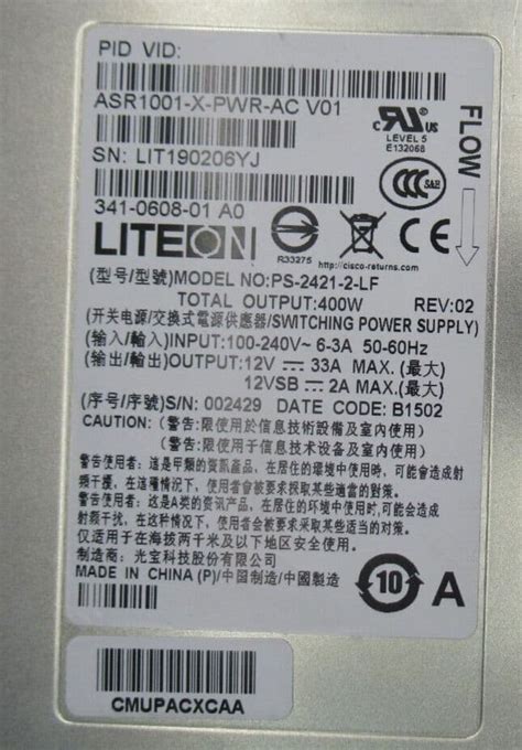 Cisco Asr1001 X Router 400w Ac Power Supply Asr1001 X Pwr Ac Psu 341 0608 01