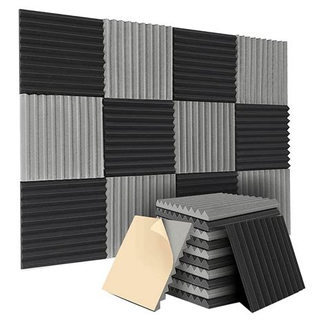 Ckepdyeh 12 Pack Self Adhesive Acoustic Panels 12x12x1 Inch Soundproof Foam Black And Gray